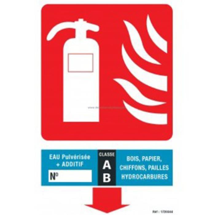 Panneau de signalisation extincteur, "AB" eau pulvérisée + additif ...