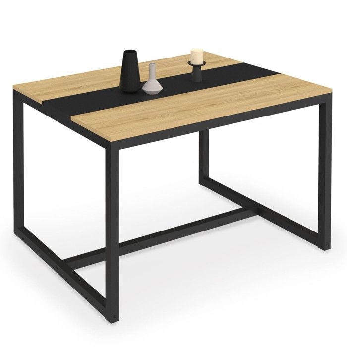 IDMARKET Table à manger rectangle DOVER 6 personnes bande centrale ...