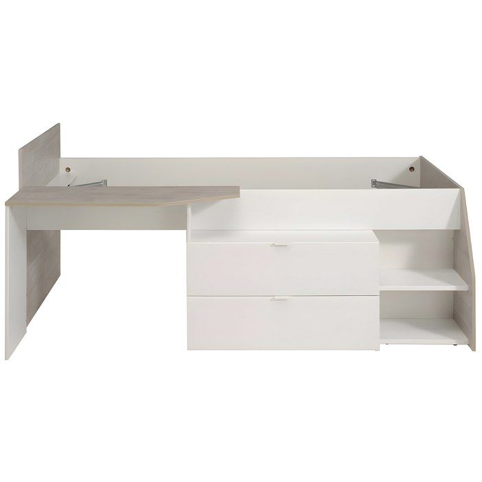 Lit avec bureau et rangements - 90 x 190/200 cm - Blanc et naturel ...