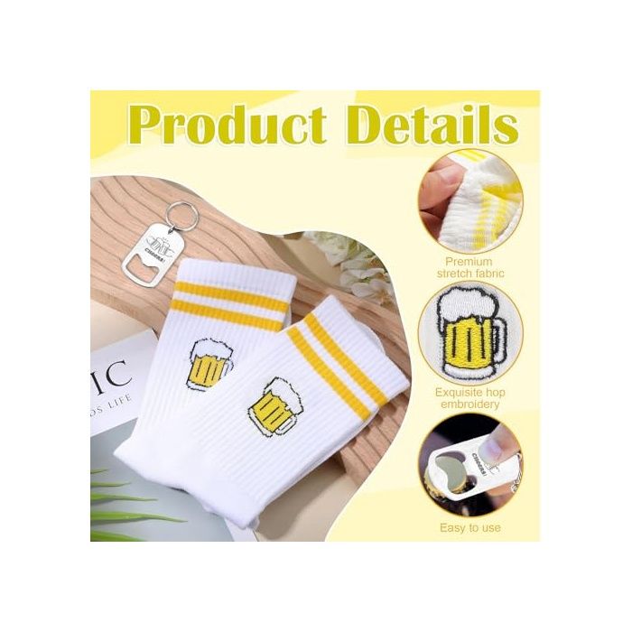 Cadeau Bière Avec Décapsuleur Et Porte-Clés Chaussettes Bière Brodées ...
