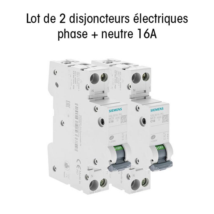 Lot de 2 Disjoncteurs électriques phase + neutre 16A - Cdiscount Bricolage