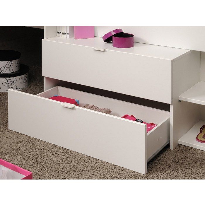 Lit avec bureau et rangements - 90 x 190/200 cm - Blanc et naturel ...