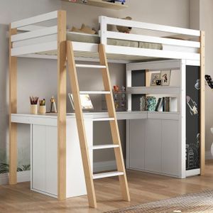 Lit mezzanine enfant avec bureau et tableau - Cdiscount