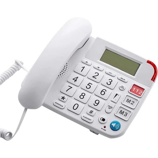 Téléphone Fixe Filaire À Gros Boutons Pour Seniors - Avec Identification De L'Appelant, Contrôle ...