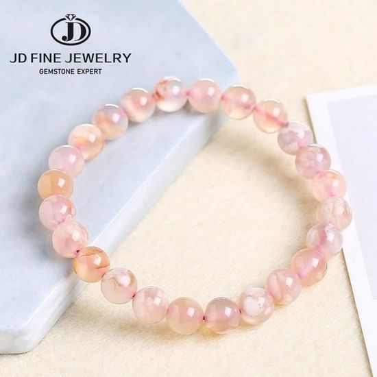 Bracelet,Cherry Blossom Agate-8-9mm--JD Bracelets en perles'agate de ...