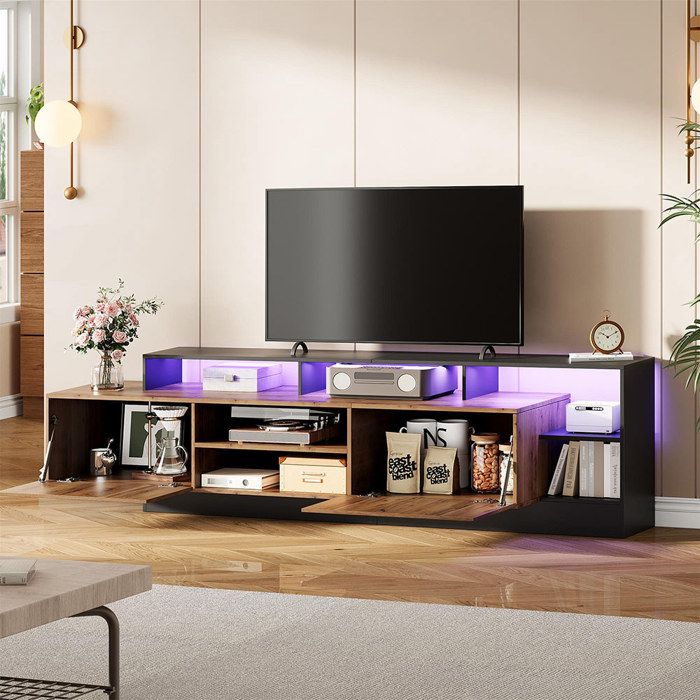 Meuble TV tele salon Noir+bois moderne pour téléviseurs jusqu'à 70 ...