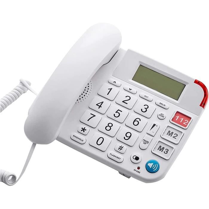 Téléphone Fixe Filaire À Gros Boutons Pour Seniors - Avec Identification De L'Appelant, Contrôle ...
