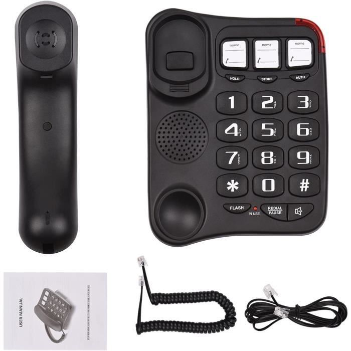 Téléphone Filaire - H2817 - Noir - Fixation Murale Mains Libres-Rappel-Flash-Numérotation ...