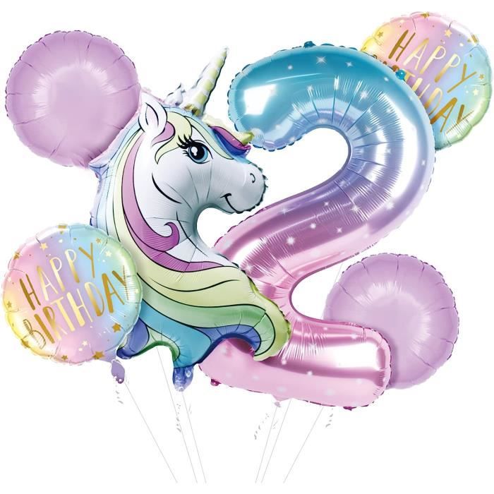 Ballons Licorne 2 Anniversaires,Ballons En Aluminium Avec Chiffres Géants Ballons Pour Fête D ...