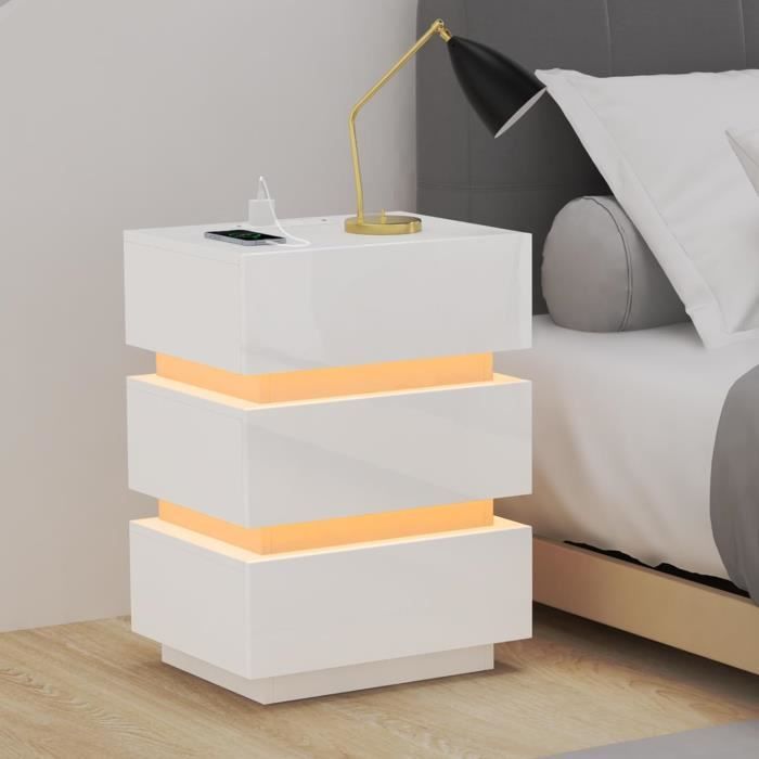 Moderne Blanche Table de Chevet avec Bande Lumineuse LED Table de ...
