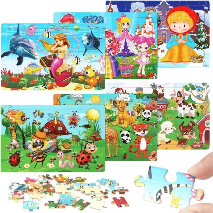 Lot de 6 Puzzles en Bois Enfant, Puzzle Enfant 30 Pièces, Puzzle en ...