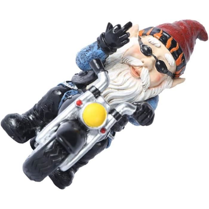 Figurine de nain de jardin sur une moto en résine, statue de nain ...