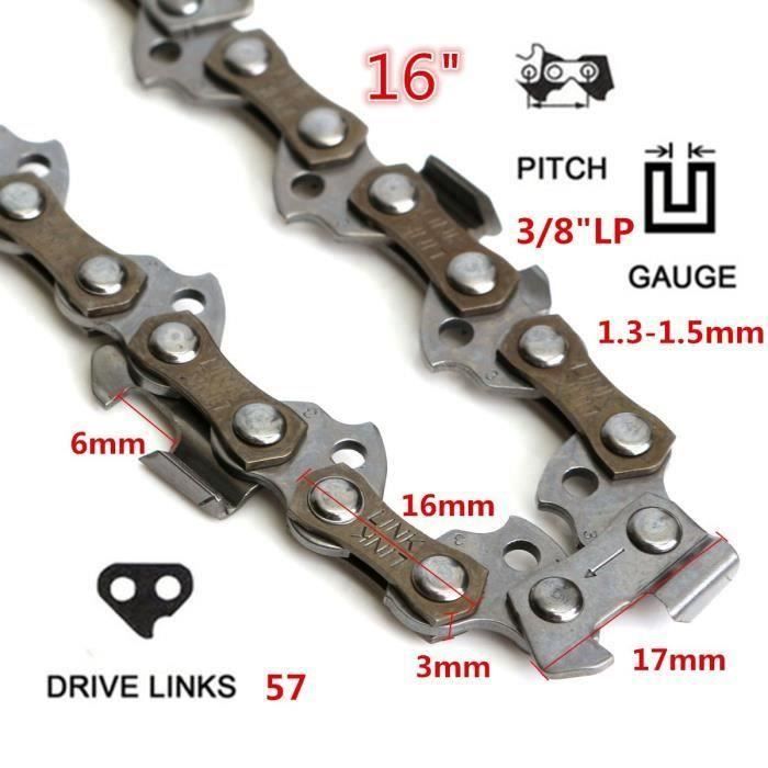 16pouce 57 Maillons 3-8 Chaîne à Tronçonneuse Sice Essence 1,3mm 1,5mm ...