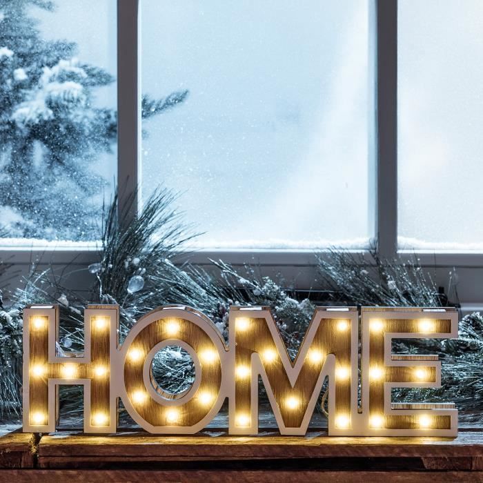 Mot “HOME” Décoratif en Bois Lumineux avec 28 LED et à Piles ...