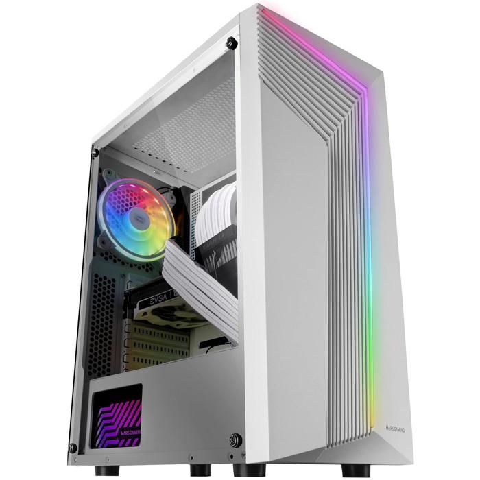 Boîtier ATX - Mars Gaming - MC-X7 - Blanc - Ventilateur 12cm RGB ...
