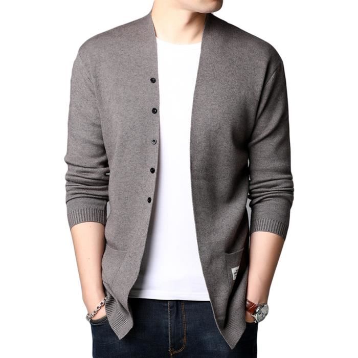 Cardigan Homme Manches Longues Casual Gilet en Tricot - Gris - INSFITY ...