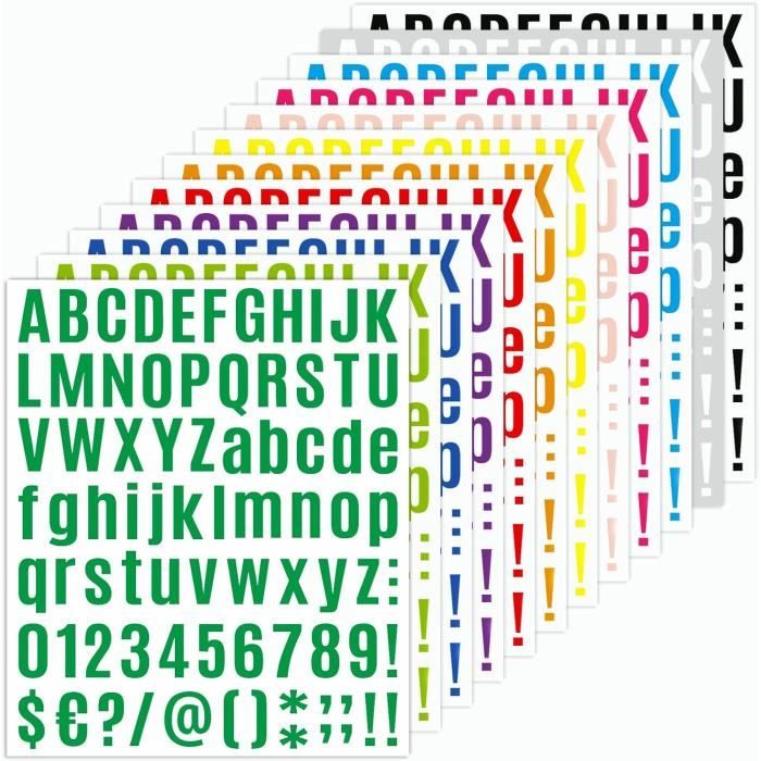 12 Feuilles Autocollant Lettre Alphabet Autocollante Autocollants ...