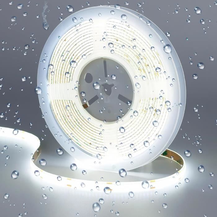 GOMING 12V COB Ruban LED Blanc Froid 6000K étanche IP65 312LED-M 5M 11W-M Lnescence Uniforme CRI ...