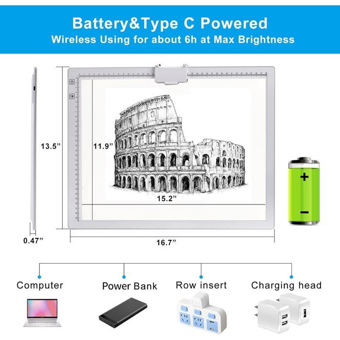 Tablette lumineuse rechargeable A3 - FEBEST - Support pliable intégré ...