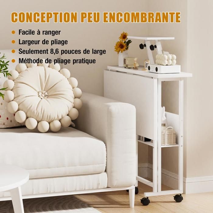 LVHCMFOHM Bureau Pliable Mobile Blanc 71x58cm, Avec Support Écran ...
