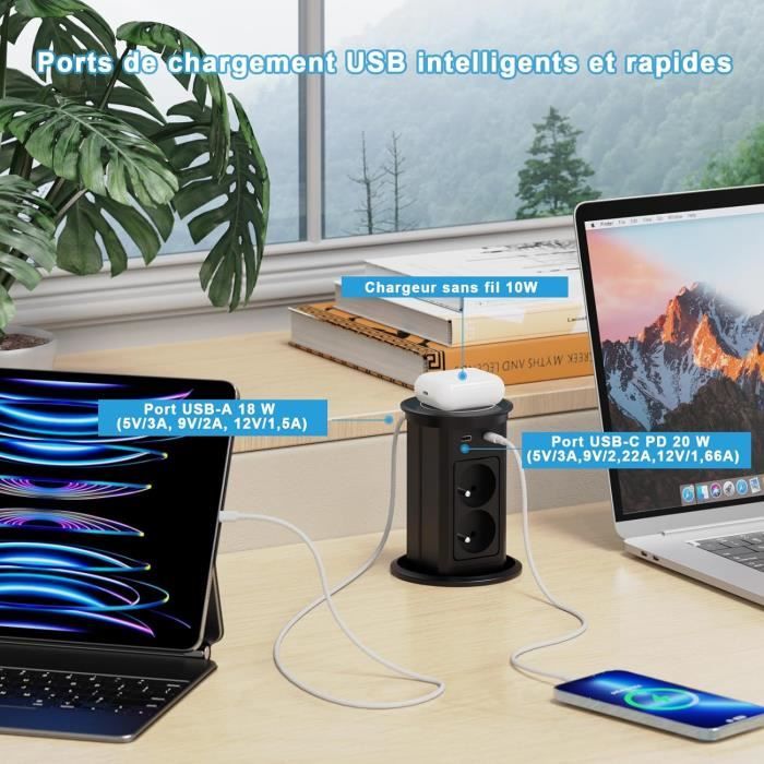 Bloc Prise Encastrable Automatique, Multiprise Escamotable avec 4 ...