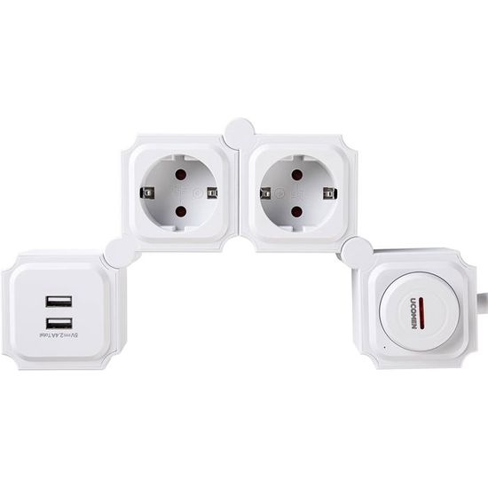 TRAHOO-Multiprises Prises électriques 2 Prises avec 2 Ports USB (5V 2 ...