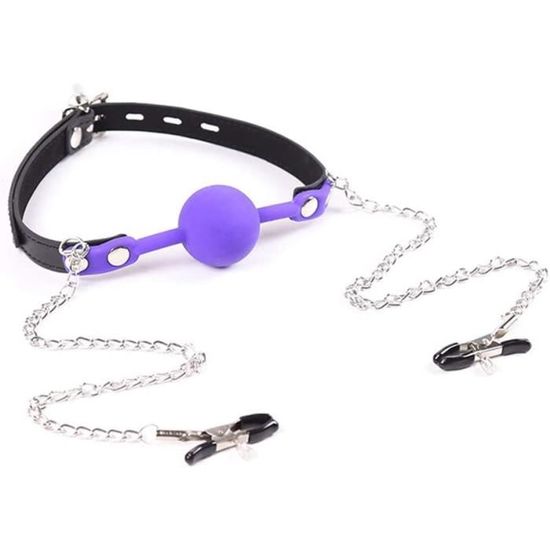 Kits de bondage Harnais Bâillons +pince à sein sm Femme Homme Nipple Clamps avec Chaîne en ...
