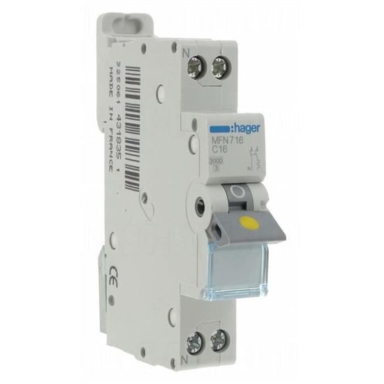 PACK DE 5 DISJONCTEURS HAGER MFN716 1P+N 3kA C-16A 1M A VIS 477 - Cdiscount Bricolage
