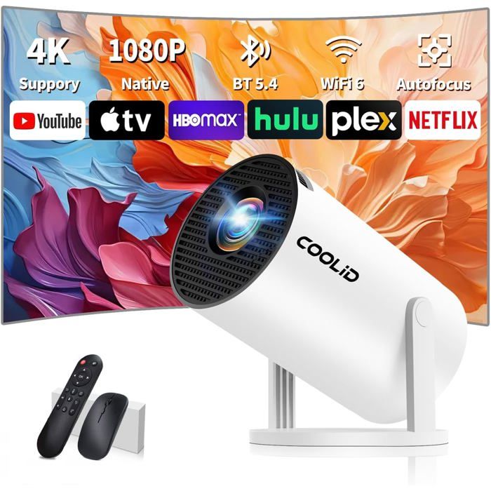 Mini Projector 1080P WiFi 6 BT 5.4 Portable Projector 4K with Anoid TV ...