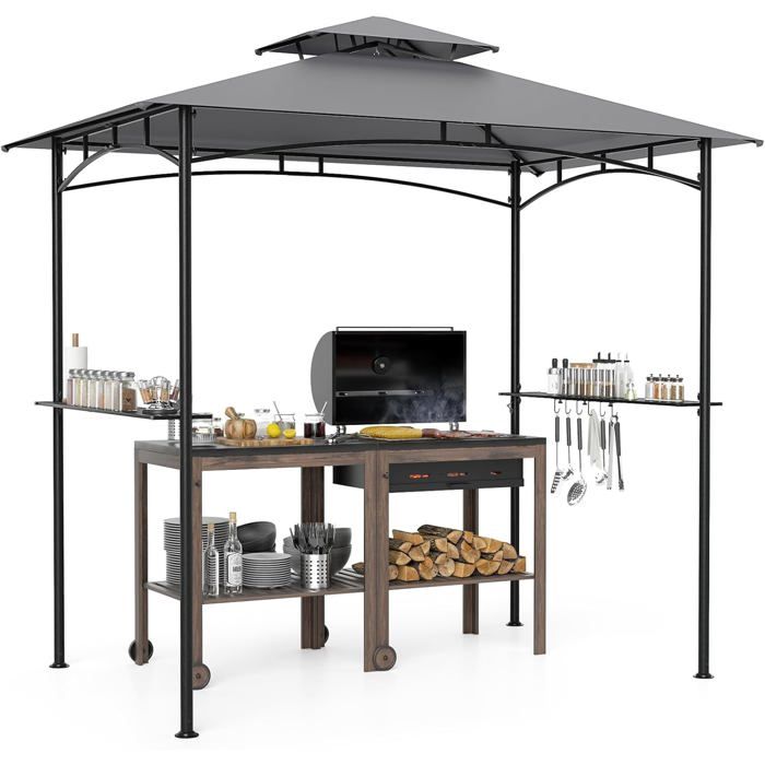 HOMASIS Tonnelle pour barbecue, tonnelle de jardin avec double toit, 2 ...