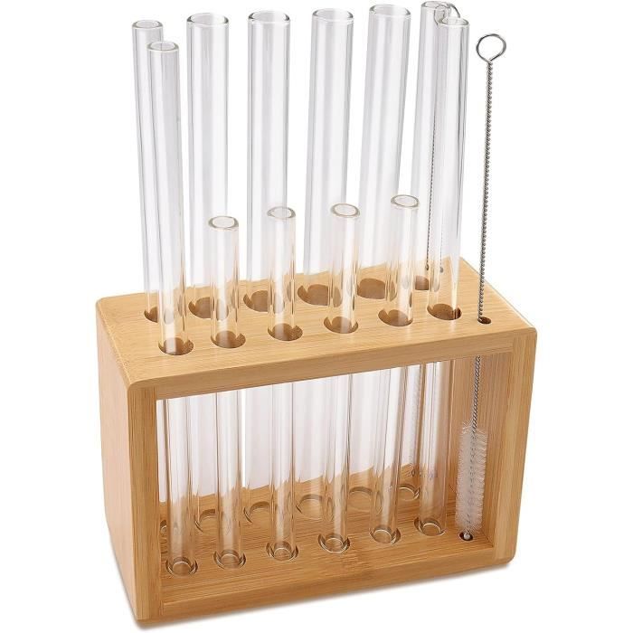 Paille En Verre Avec Support En Bambou,Lot De 12 Paille Reutilisable ...
