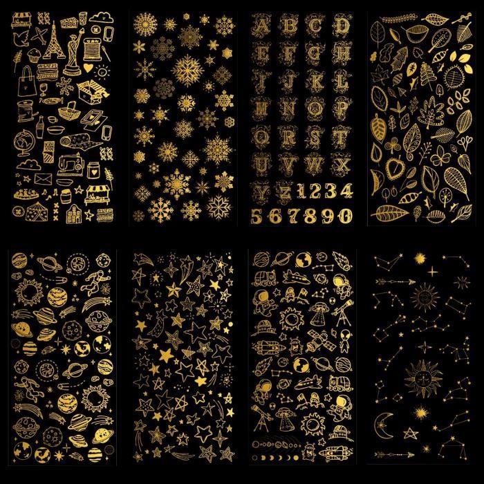 Hocadrv 8 Feuilles Autocollant Doré Scrapbooking Stickers Stickers ...