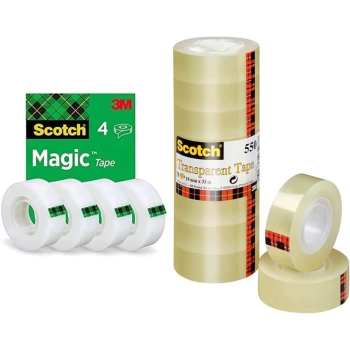 Magic Ruban Adhésif Invisible - 4 Rouleaux - 19mm x 33m & Ruban Adhésif ...