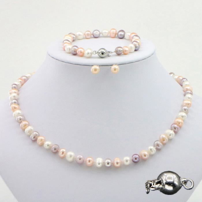 Perle de 8 à 9 mm - Collier En Perles Véritables Blanches Pour Femmes, 4 Couleurs, Boucles D ...