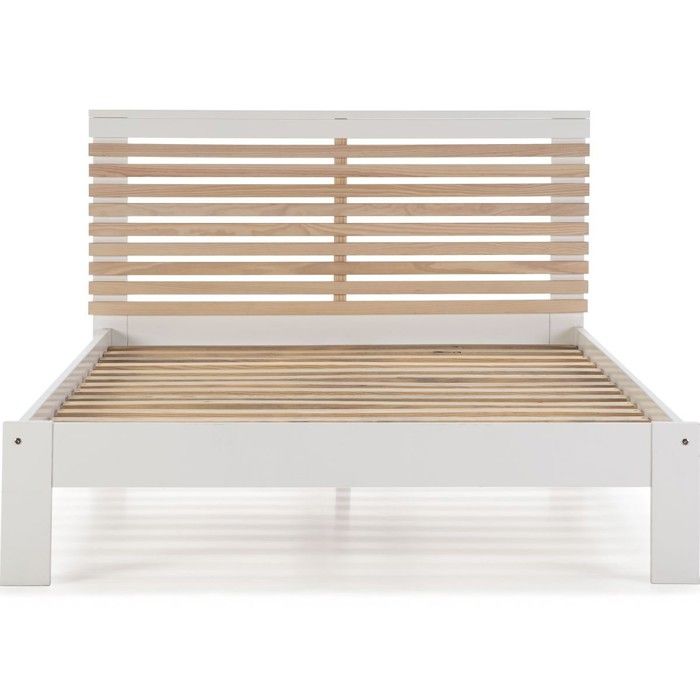 Lit adulte 140x190 cm avec tête de lit en bois clair/blanc- Lucy ...