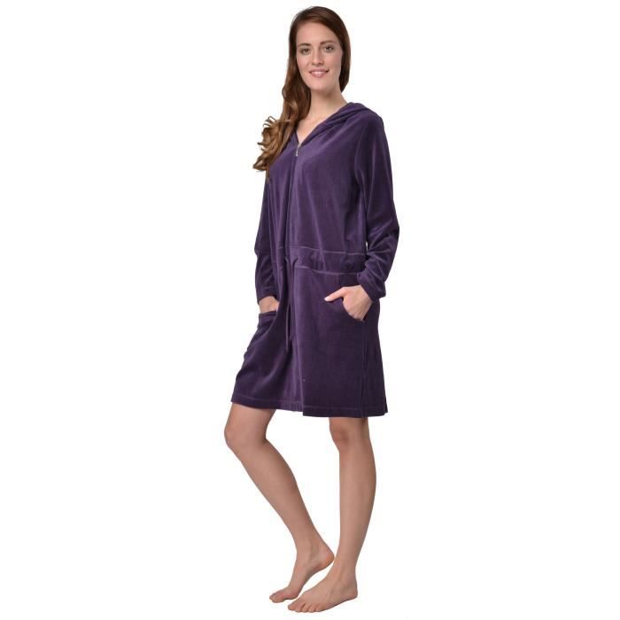 Robe de chambre en velours RAIKOU - Femme - Violet - Capuche ...