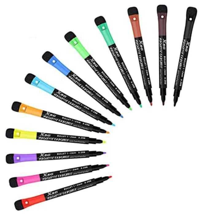 12 PièCe SéRie Stylos de Tableau Blanc MagnéTique avec Gomme Marqueurs ...