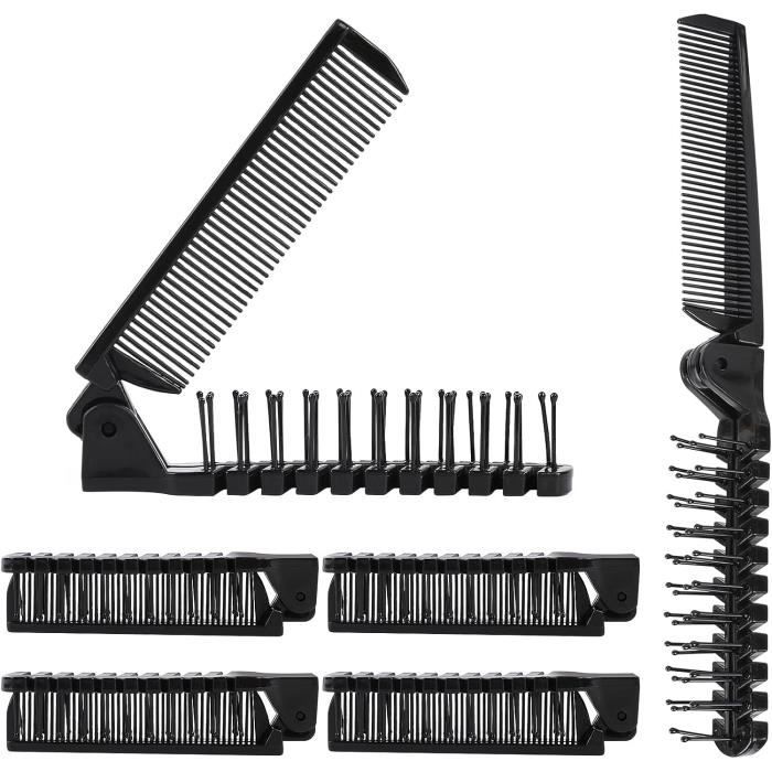 Lot de 6 peignes pliants - Petit peigne pliable - Portable - Pour voyage - Noir - Brosse à ...