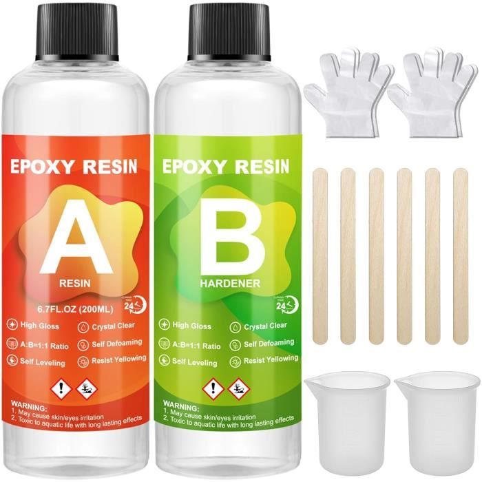 Résine Epoxy Transparente 2 parties 400ml, Kit résine Epoxy, 1: 1 Ratio Revêtement en résine ...