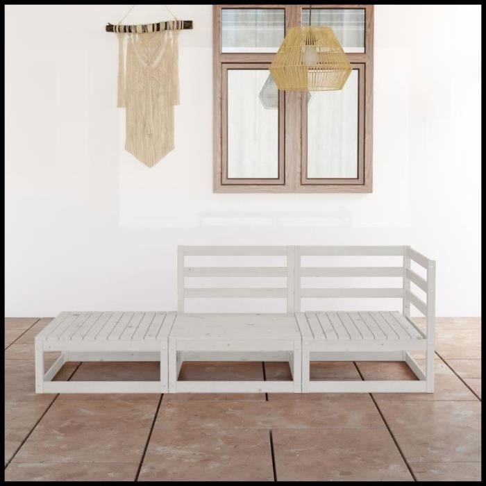 DXBK Salon de jardin 3 pcs Blanc Bois de pin massif 3075470 - Cdiscount ...
