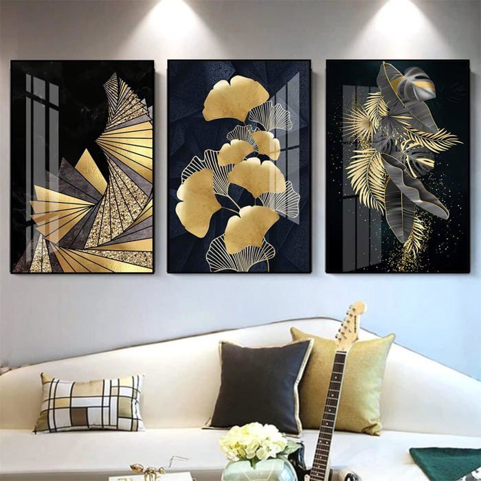 Lot De 3 Posters Muraux Modernes, Posters, Feuilles De Ginkgo Dorées ...