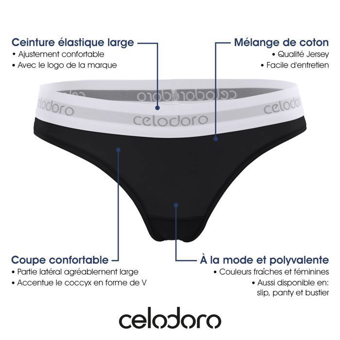 String pour femme avec bande élastique tissée - Celodoro - Mini-slip de ...