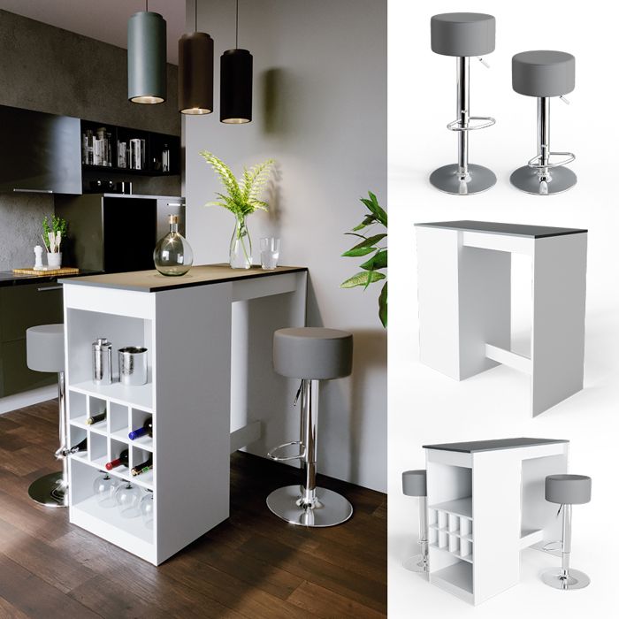 Table de bar VICCO ROSS blanche, comptoir de bar, table mange-debout ...
