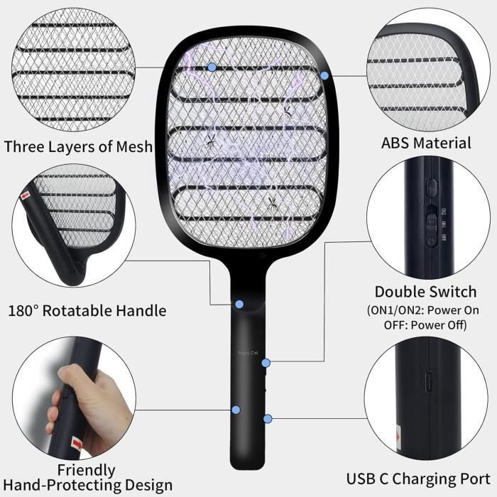 Night Cat Raquette Anti Moustique Raquette Electrique ctes 3000V ...