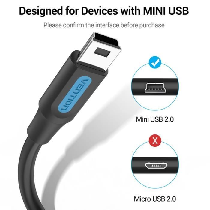 Câble rond de couleur câble Mini USB 2.0 vers USB, chargement rapide de ...