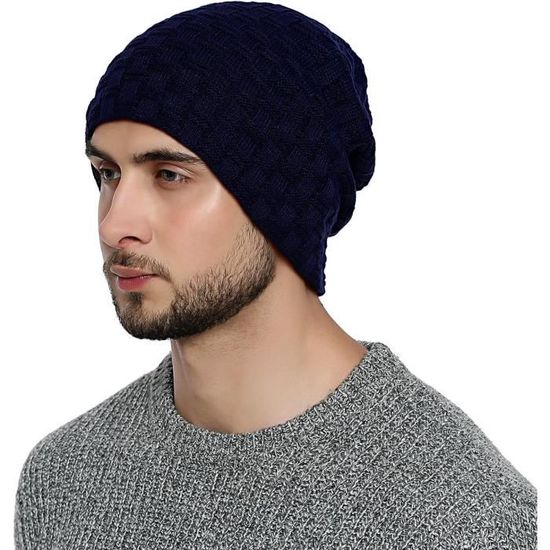 Bonnet Homme Hiver Slouch Beanie Bonnet Laine Tricoté Avec Doublure ...