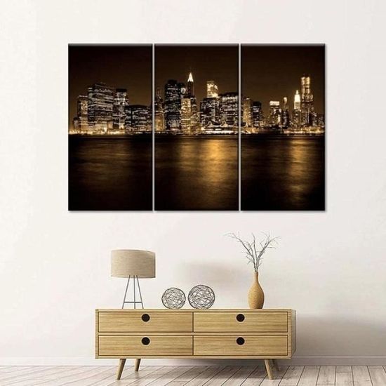 Tableau Triptyque Mural 3 Panneaux Toile Manhattan Toile Peinture ...