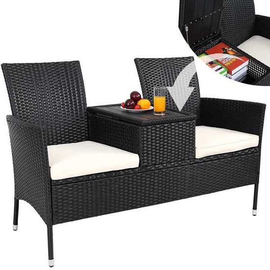 Banc de jardin en polyrotin 2 places avec coussins espace de rangement ...