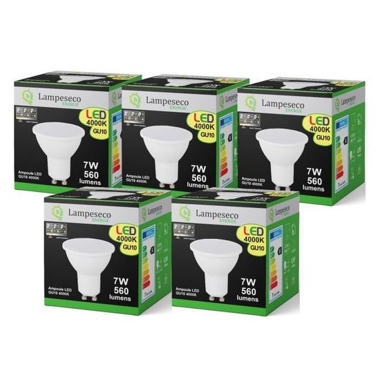 Lot de 5 Ampoules Led GU10 7W Smart Dimmable - LAMPESECOENERGIE - Blanc Neutre 4000K - Non ...