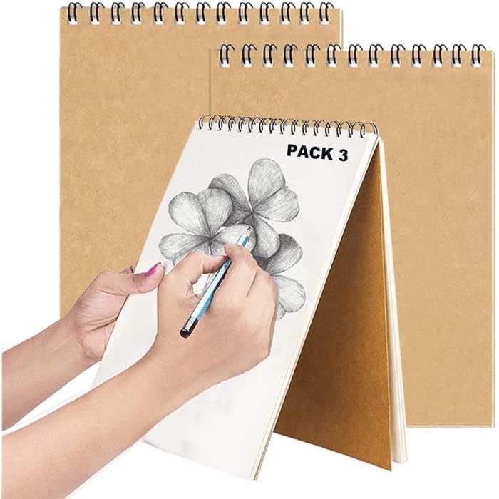 Lot de 3 carnets de croquis A4 à spirales 30 feuilles 160 g-m2 Couverture kraft rigide [592 ...
